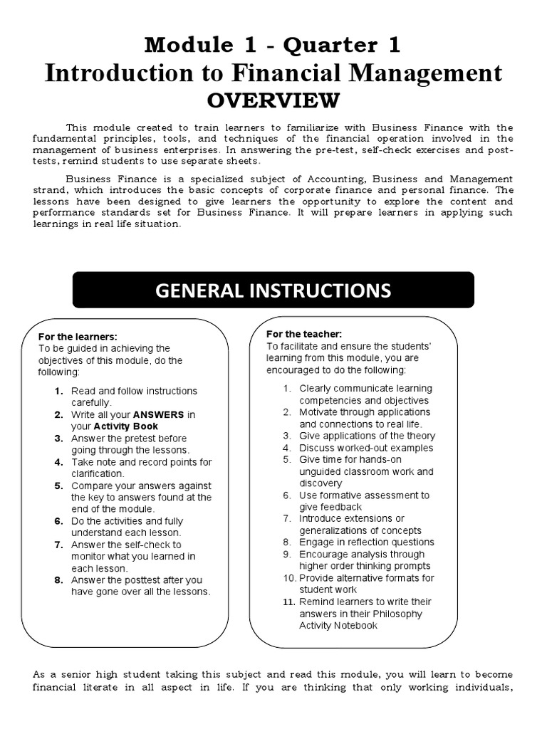 Introduction To Financial Management: Module 1 - Quarter 1 | PDF ...