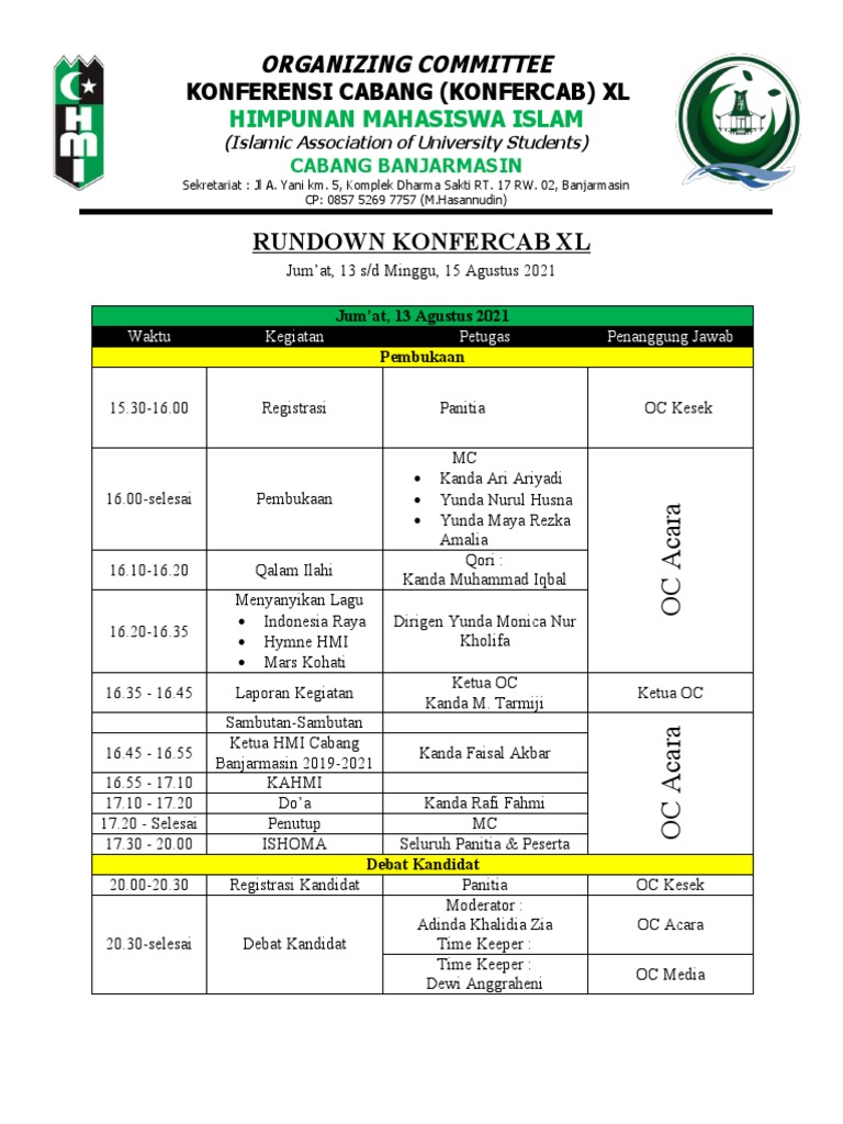Rundown Konfercab XL HMI Banjarmasin | PDF