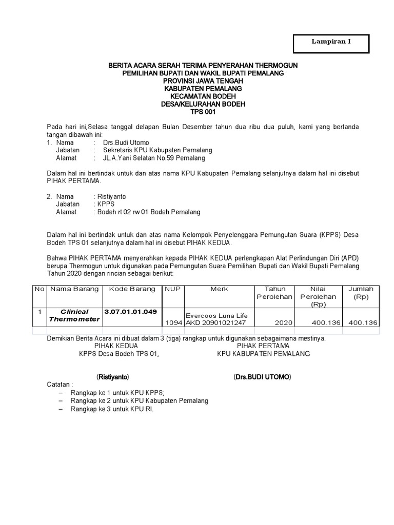 Format BAST KPU Ke KPPS - BAST KPPS Ke PPS - BAST Sementara PPS Ke Kepala Desa Atau Lurah | PDF