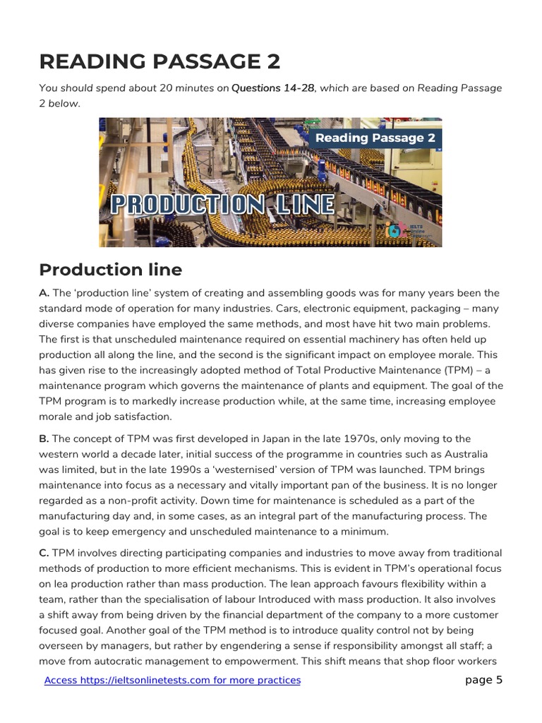 Reading Passage 2: Production Line | PDF | Employment | Economies