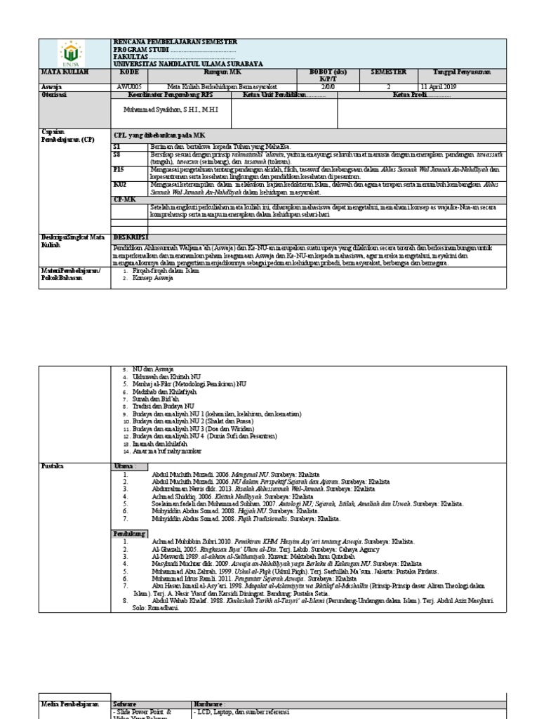 Rencana Pembelajaran Aswaja | PDF