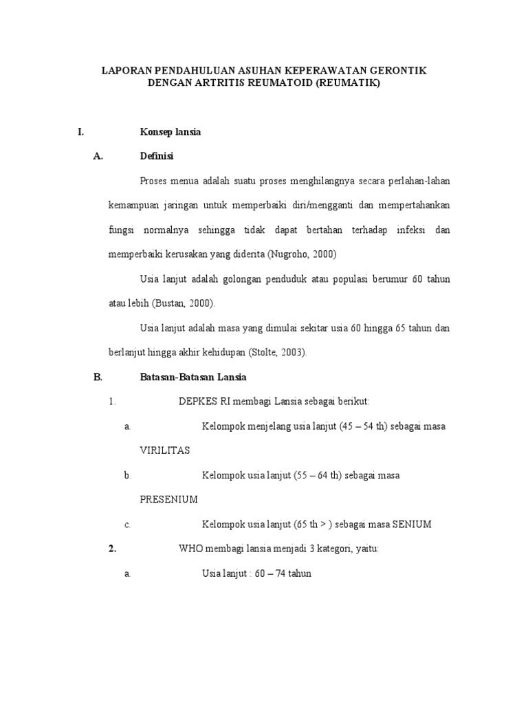 Laporan Pendahuluan Askep Gerontik Pada Rhematik | PDF | Sains & Matematika