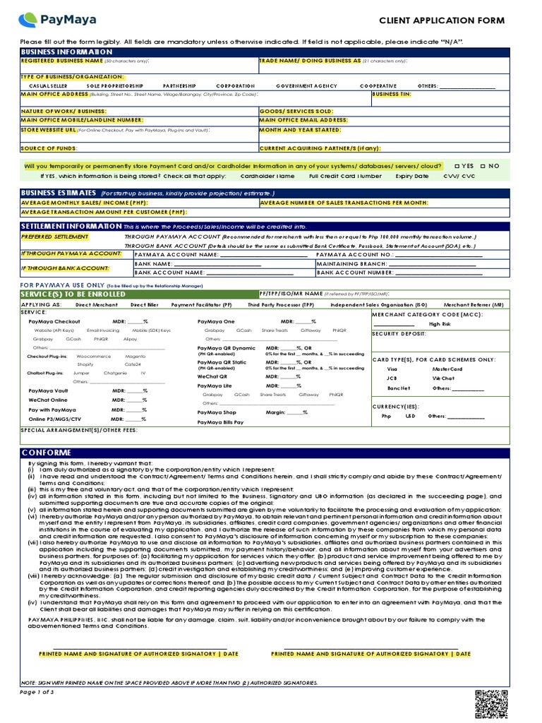 PayMaya Merchant CAF | PDF | Business | Point Of Sale