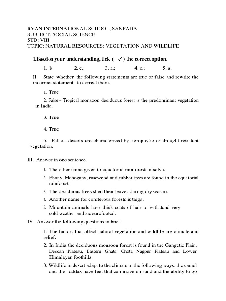 Answers Natural Vegetation and Wildlife | PDF | Forests | Wildlife