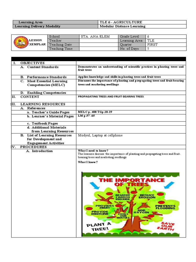 TLE 6 Agriculture: Tree Propagation Lesson | PDF | Grafting | Trees