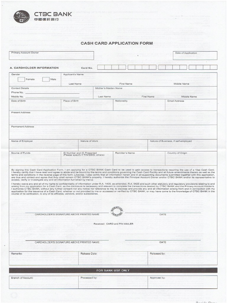 CTBC Cash Card Application Form | PDF