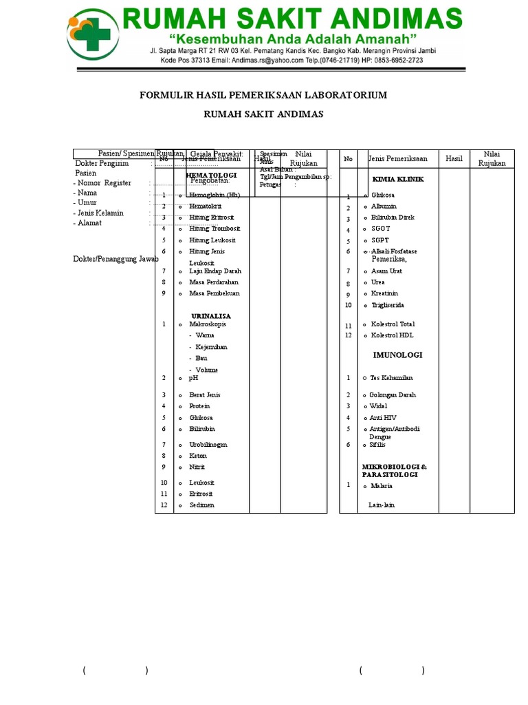 Formulir Hasil Pemeriksaan Laboratorium | PDF