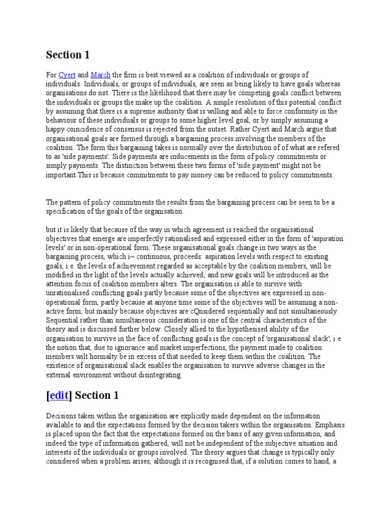 Section 1: Cyert March | PDF | Entrepreneurship | Strategic Management