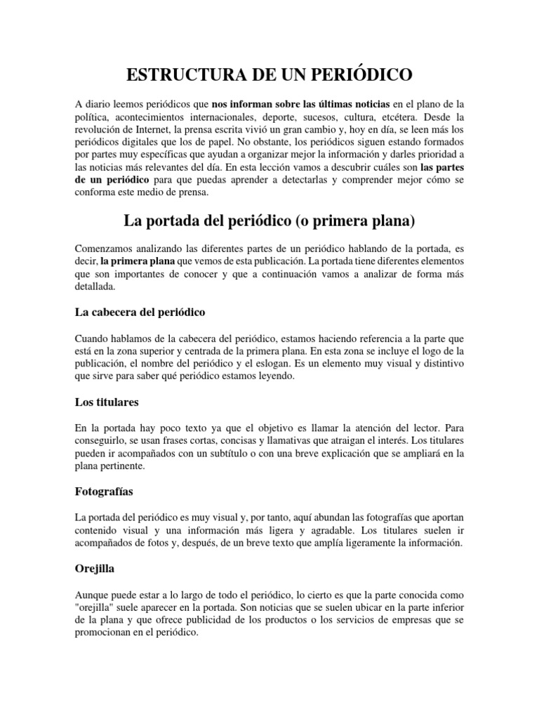 Estructura de Un Periódico | PDF | Periódicos | Periodista