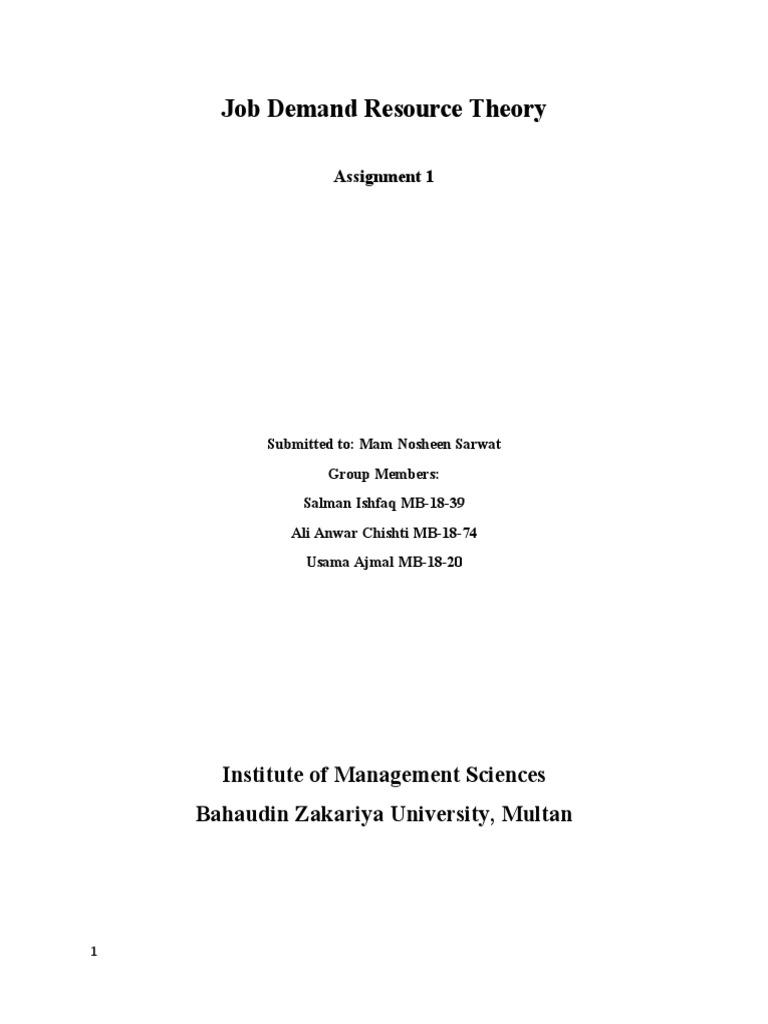 Job Demand Resource Theory: Institute of Management Sciences Bahaudin ...