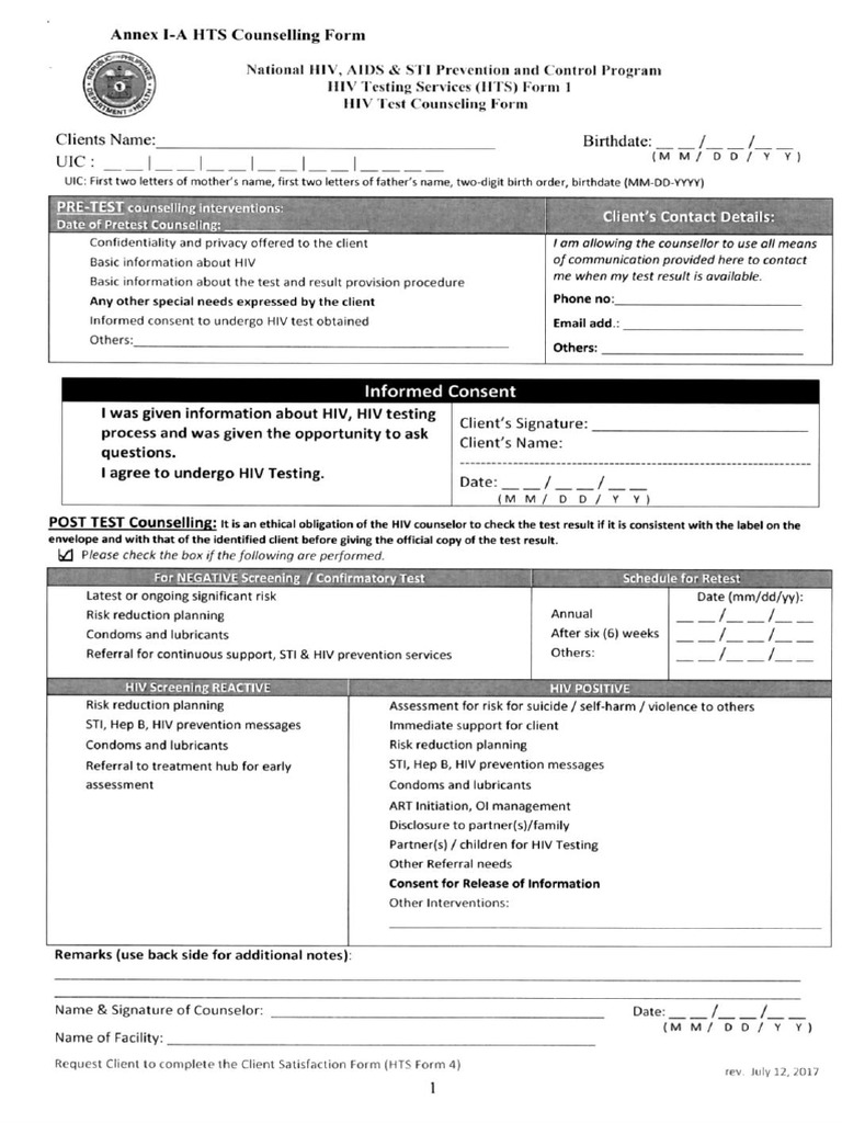 Hiv Counseling Form | PDF