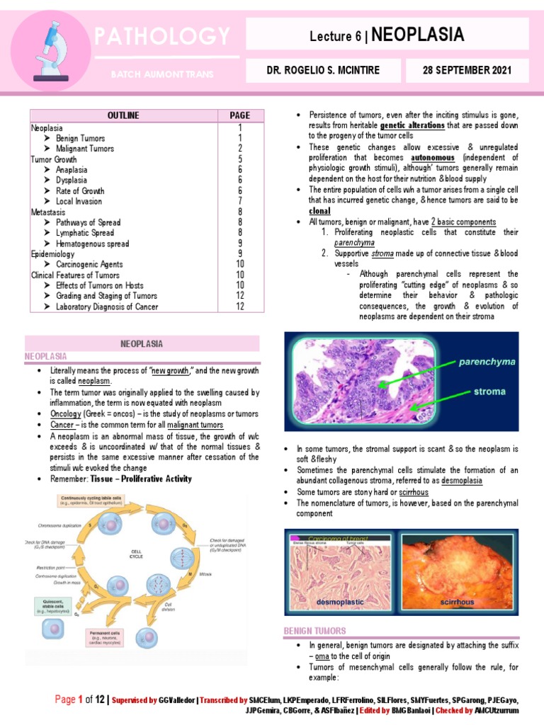 L6-PATHO-Neoplasia (Sept2821) | PDF | Neoplasms | Metastasis