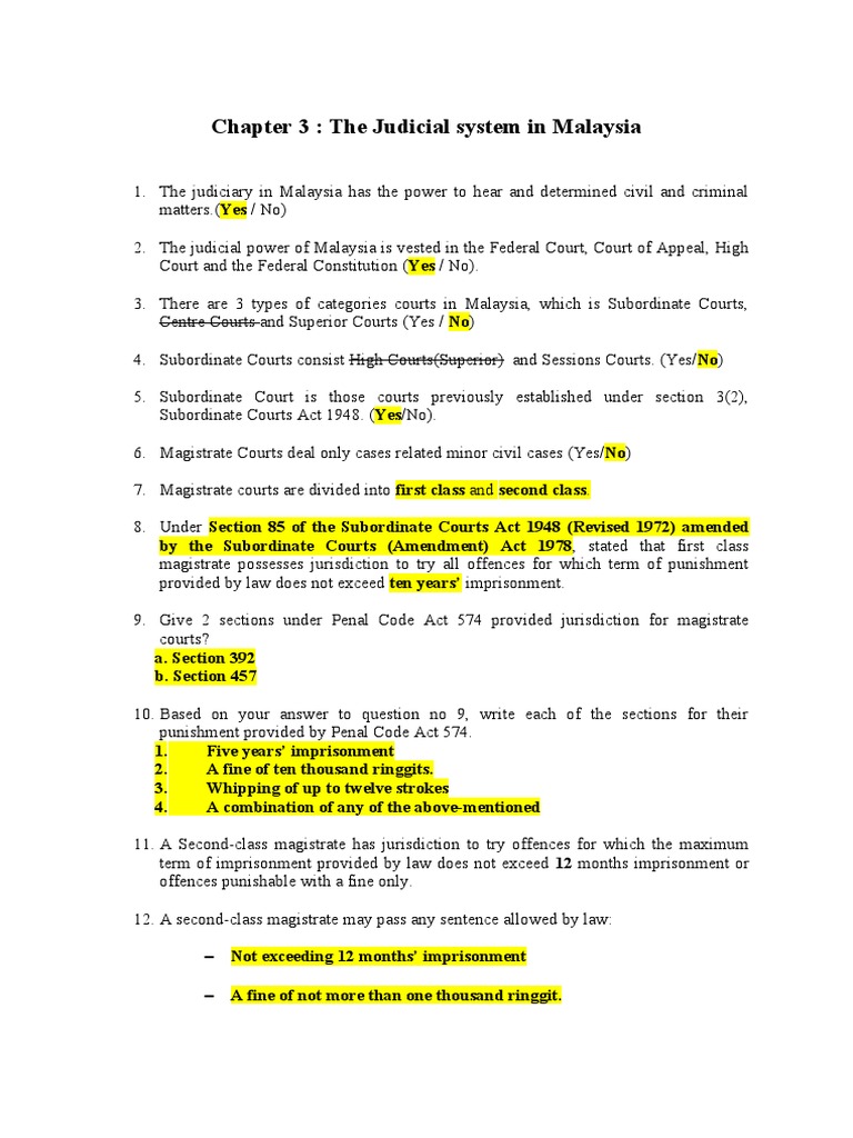 Law Tutorial Question Answer | PDF | Magistrate | Separation Of Powers