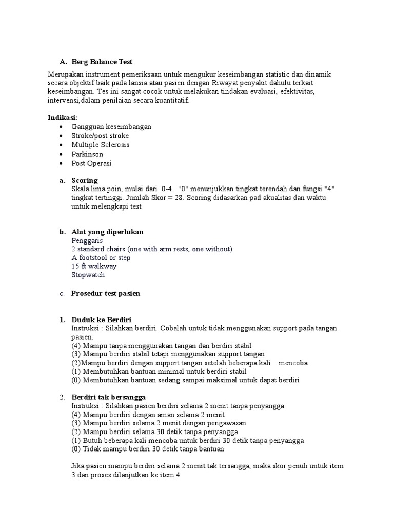 Berg Balance Test | PDF
