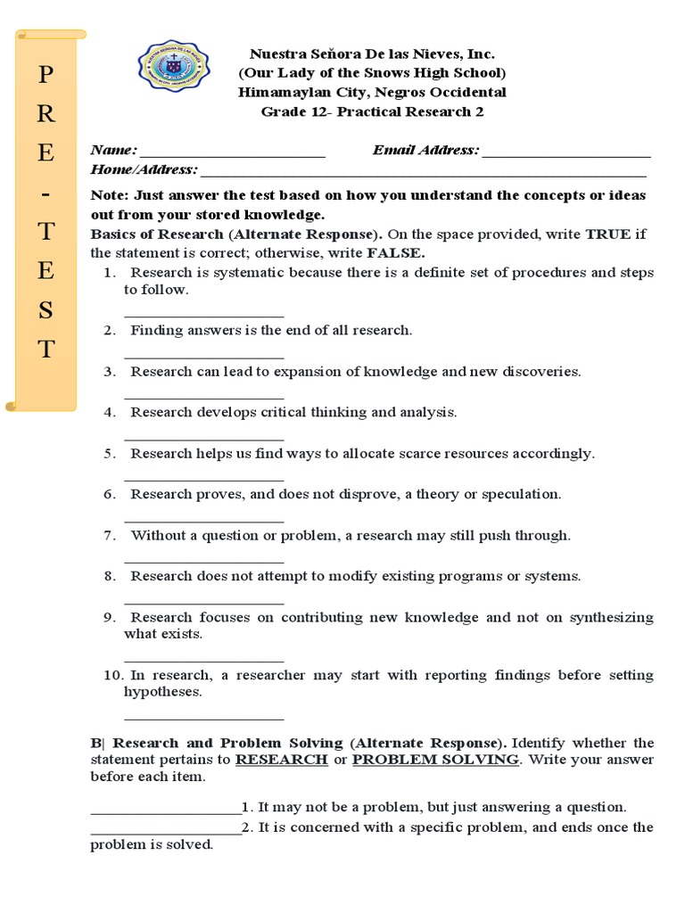 Grade 12 Research Pre-Test | PDF | Qualitative Research | Interview