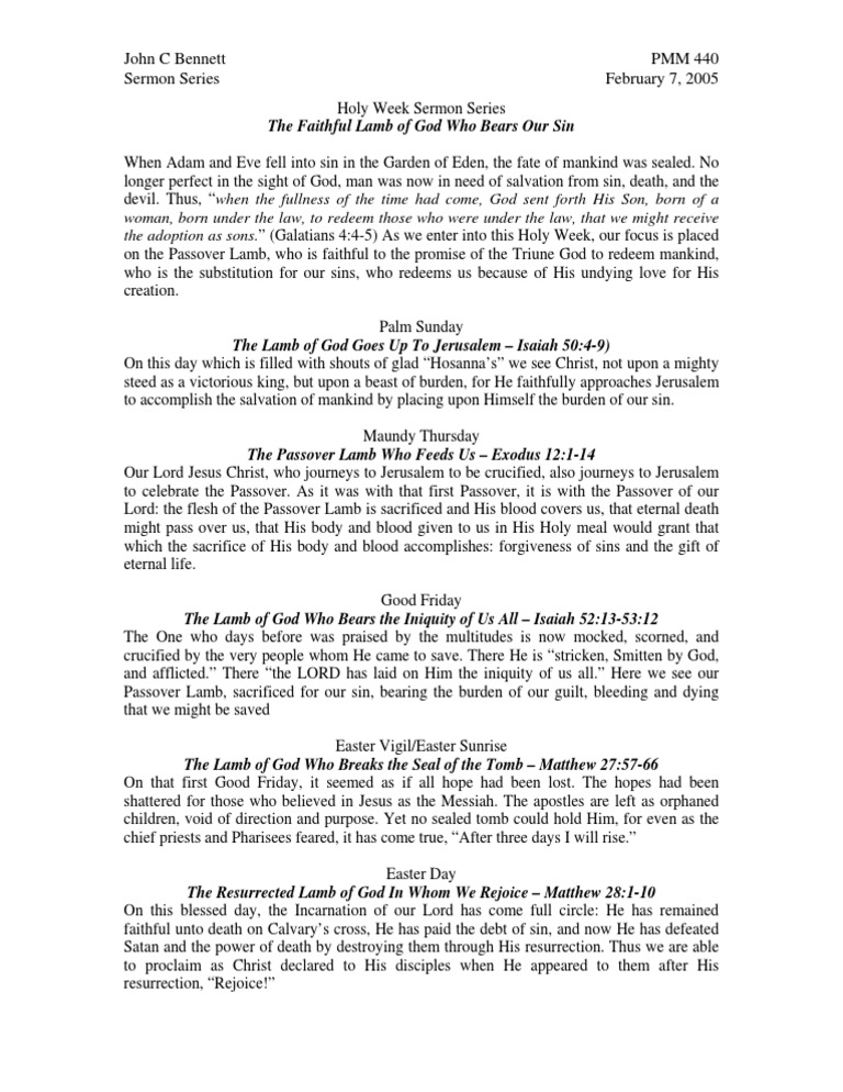 Holy Week Sermon Series | PDF | Lamb Of God | Jesus