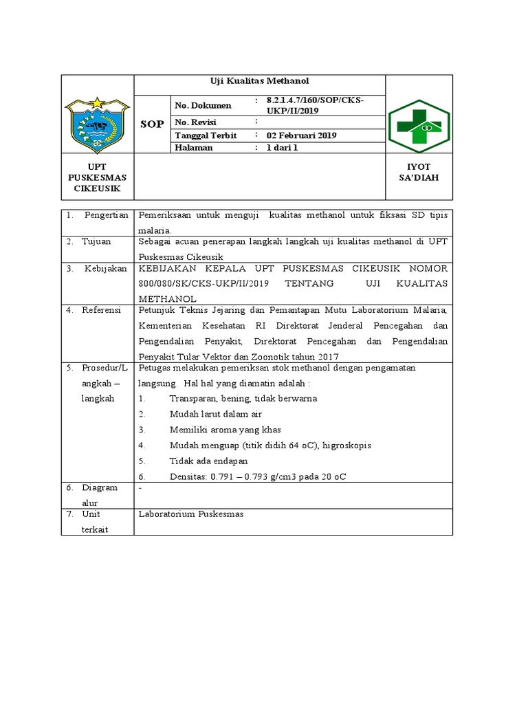 SOP Uji Kualitas Methanol | PDF