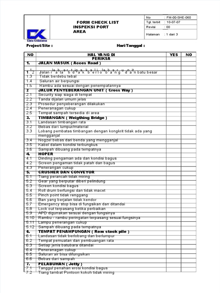 Checklist Inspeksi Area Pelabuhan | PDF | Griya & Taman | Sains & Matematika