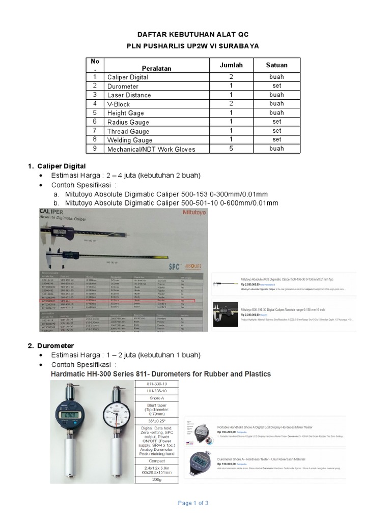 Kebutuhan Peralatan QC PDF | PDF