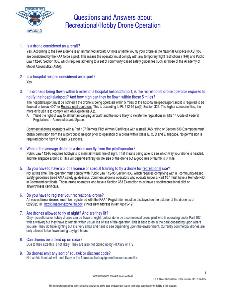 Questions and Answers About Recreational/Hobby Drone Operation | PDF ...