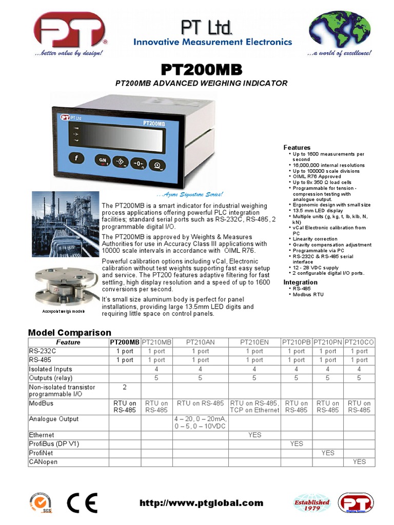 Pt200Mb Advanced Weighing Indicator | PDF | Weight | Calibration