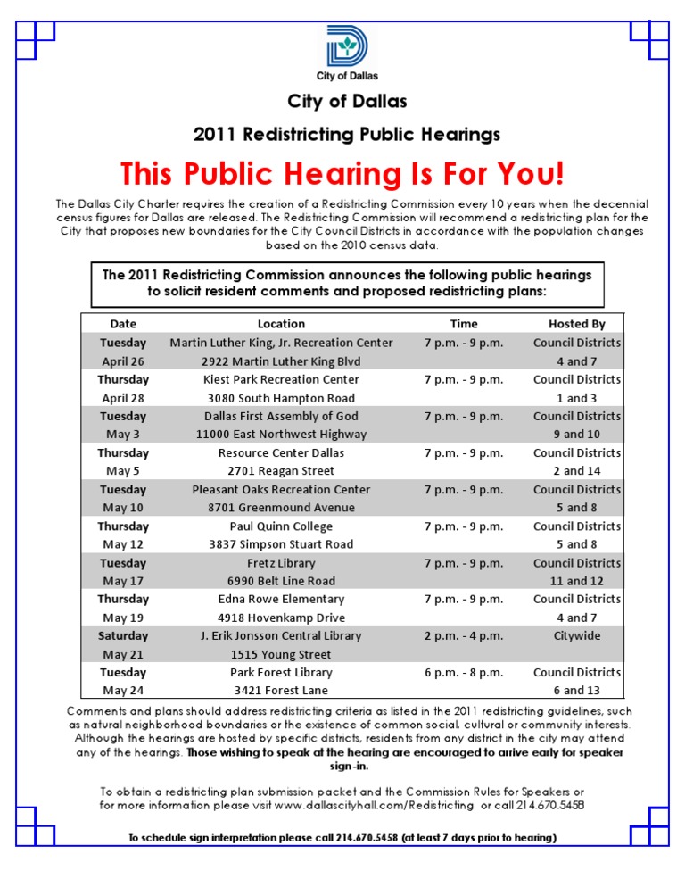 Redistricting Public Hearing Flyer | PDF | Dallas