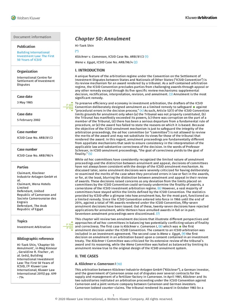 Annulment, Hi-Taek Shin | PDF | Arbitration | Reason