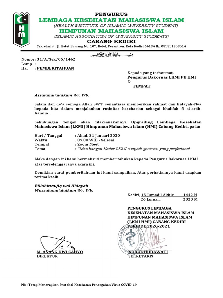 Pemberitahuan Upgrading LKMI HMI Kediri | PDF | Bisnis