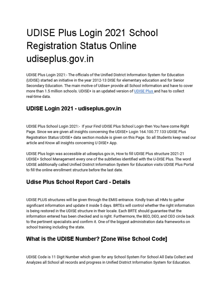 UDISE Plus Login 2021 School Registration Status Online Udiseplus - Gov ...