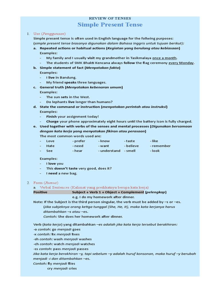 Review of Tenses (Simple Present Tense) | PDF | Verb | Grammatical Tense