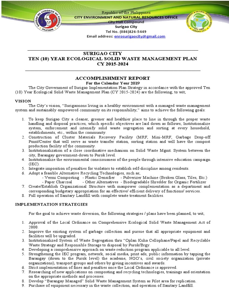 Surigao City Ten (10) Year Ecological Solid Waste Management Plan CY ...