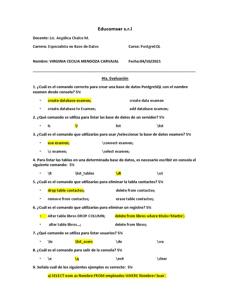 Examen Postgres | PDF | Informática | Datos de computadora Examen Postgres | PDF | Informática | Datos de computadora