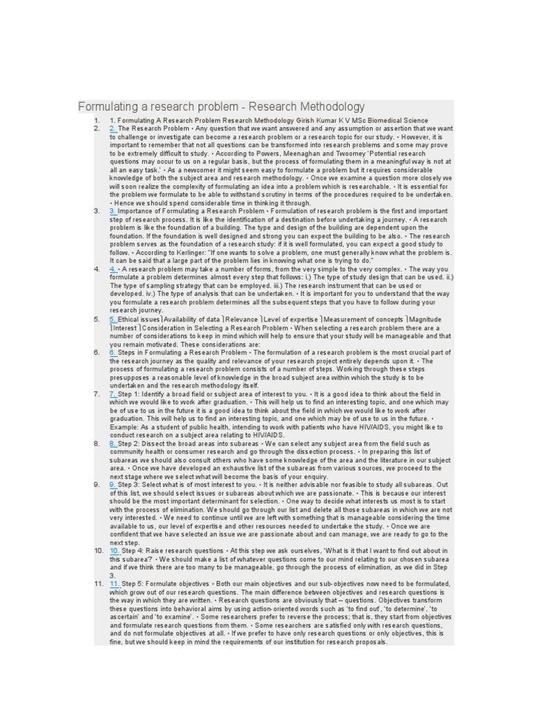 Formulating A Research Problem - Research Methodology | PDF ...
