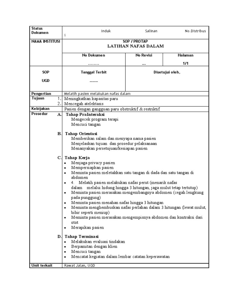 SOP Tarik Nafas Dalam | PDF | Kesehatan Holistik