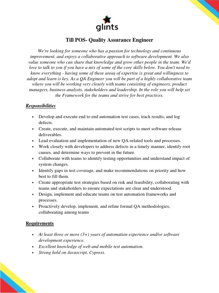 (Glints) - JD - Automation QA Engineer (Remote Job) | PDF | Web Service | Quality Assurance