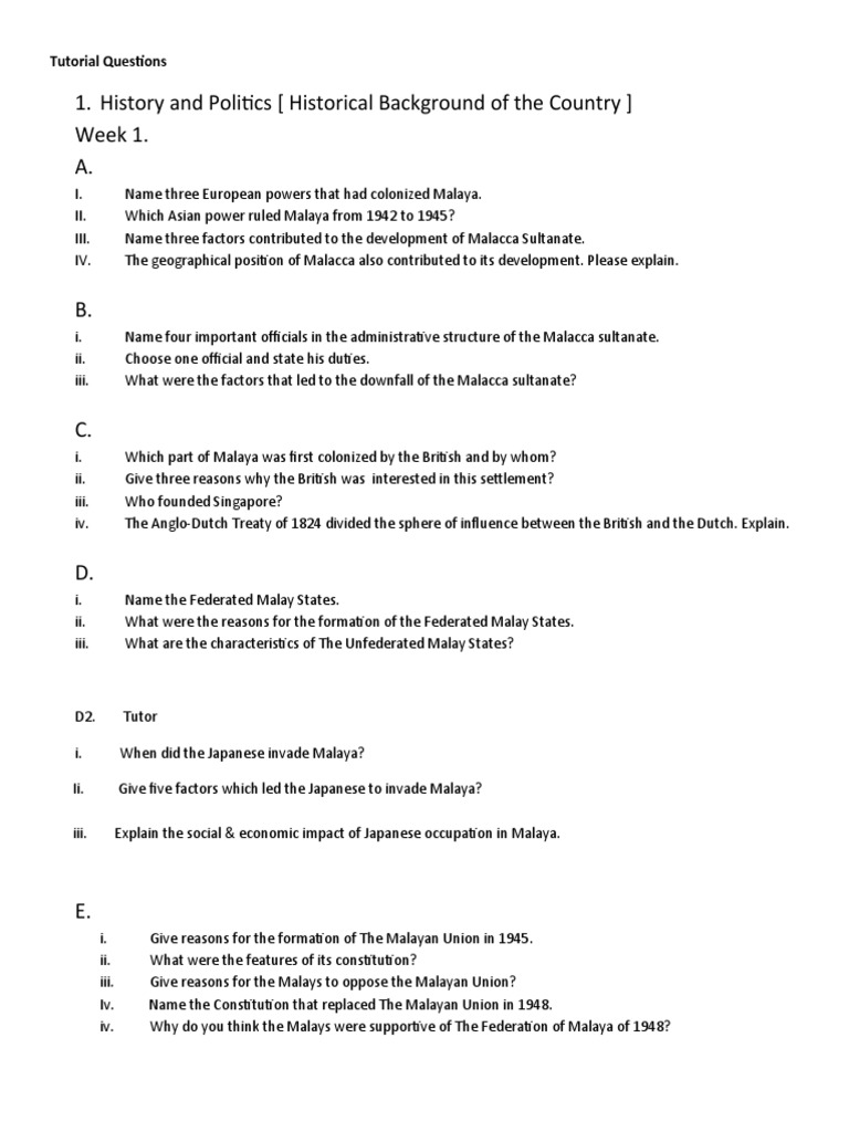 Tutorial Questions - Week 1 To 5 | PDF | Malaysia