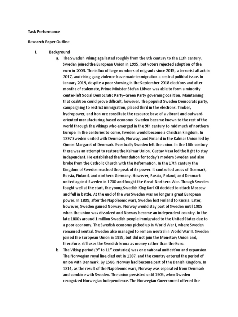 Task Performance Research Paper Outline I. Background | PDF | Sweden ...