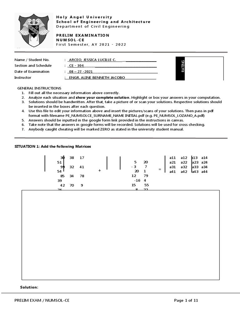 Solutions to a Preliminary Examination in Numerical Methods for Civil ...