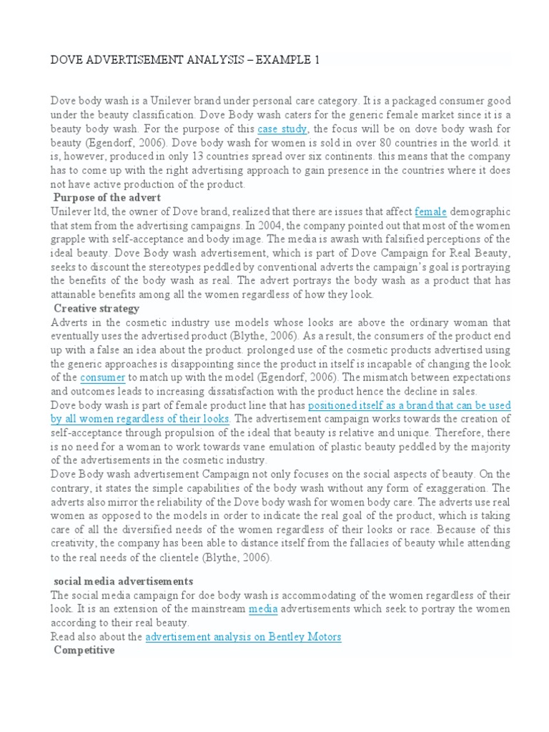 Case Study: Dove Advertisement Analysis - Example 1 | PDF | Advertising ...