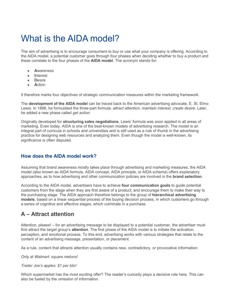 Understanding the AIDA Model in Advertising | PDF | Marketing | Advertising