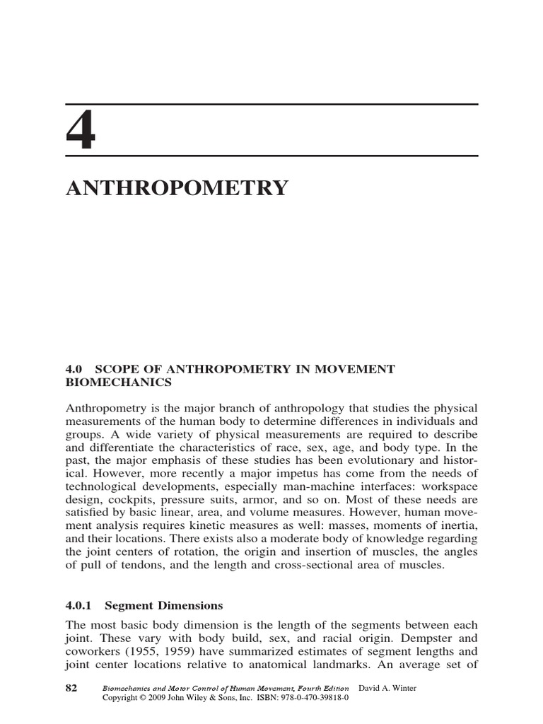 Anthropometry: 4.0 Scope of Anthropometry in Movement Biomechanics ...