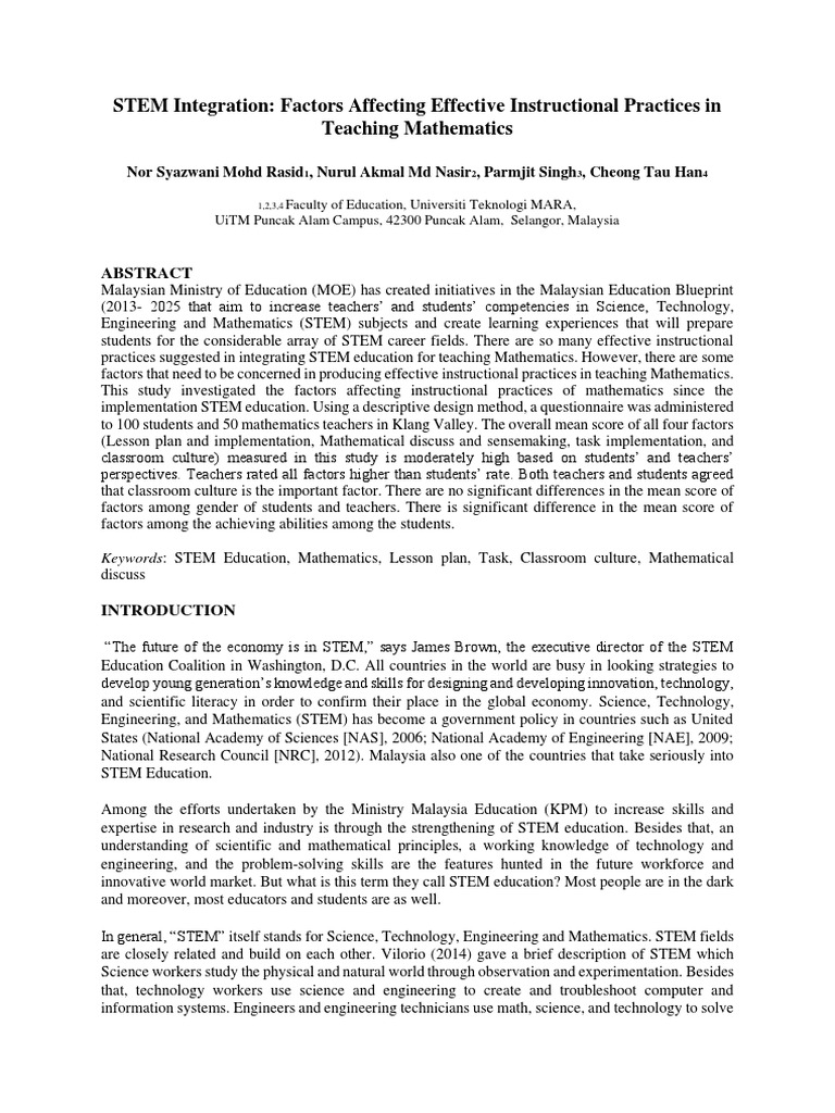 STEM Integration Factors Affecting Effective Instr | PDF | Science, Technology, Engineering, And ...