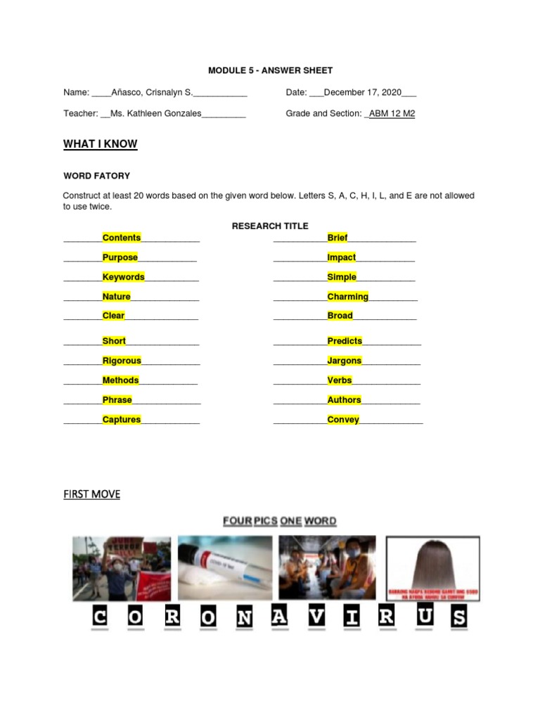 What I Know: Module 5 - Answer Sheet | PDF | Behavior | Social Media ...