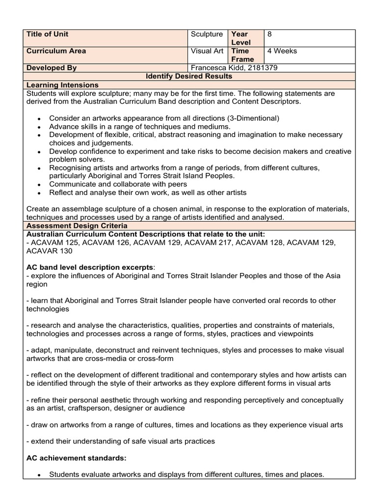 Assemblage Year 8 Unit Plan | Download Free PDF | Educational ...