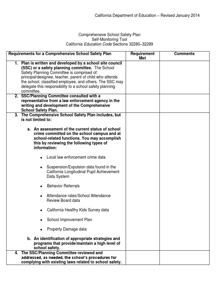 3 - CDE Comprehensive School Safety Plan | PDF | Emergency | Crimes
