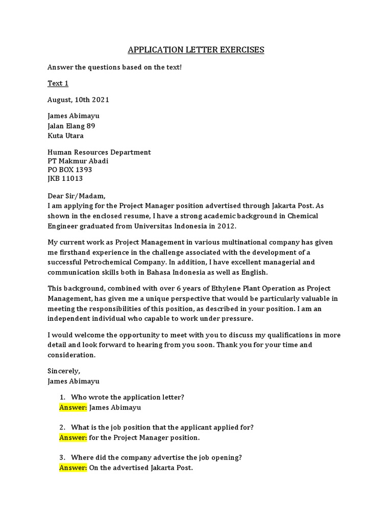 Application Letter Exercises | PDF | Communication