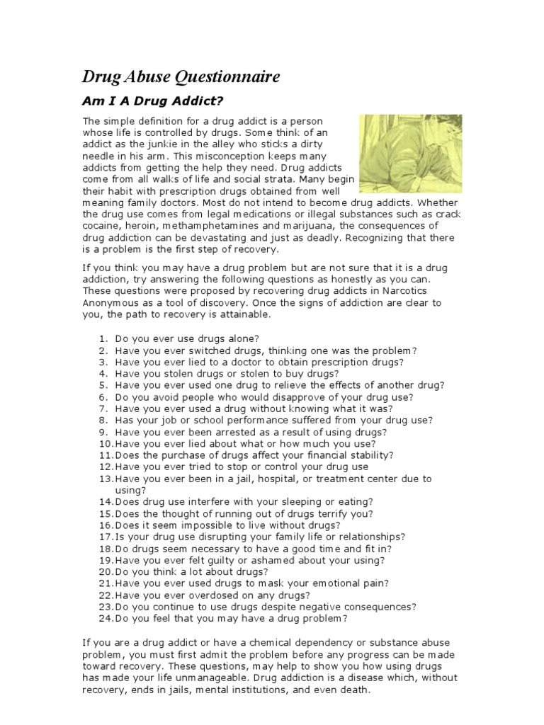 Student Drug Abuse Questionnaire | PDF | Substance Abuse | Drug ...