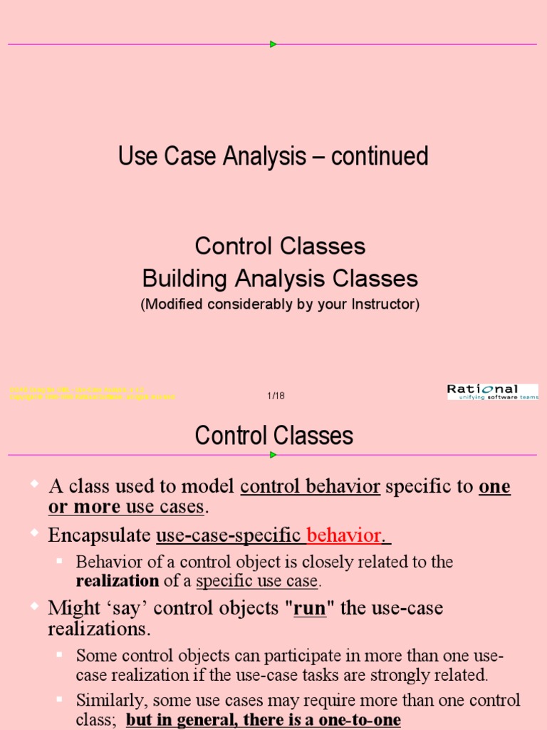 Use Case Analysis Continued Control Classes Building Analysis
