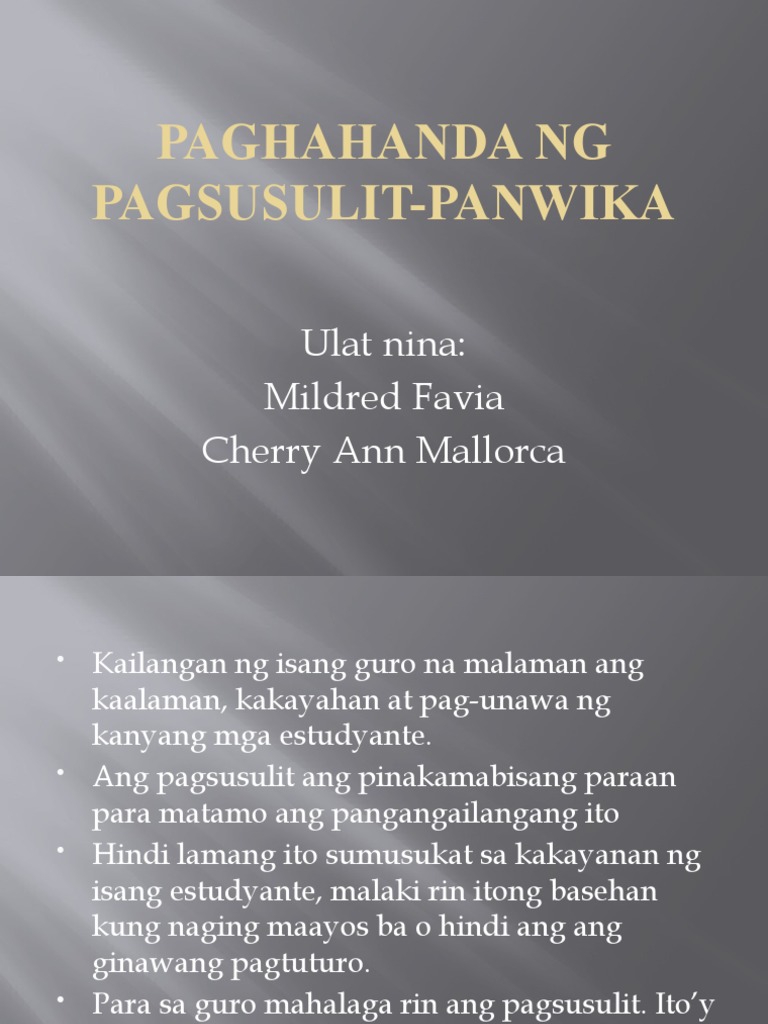 Paghahanda NG Pagsusulit Panwika Presentation | PDF