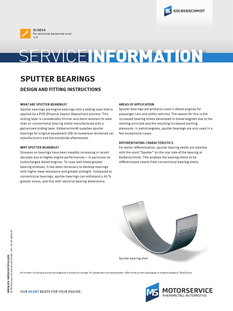 Serviceinformation Serviceinformation: Sputter Bearings | PDF | Bearing ...